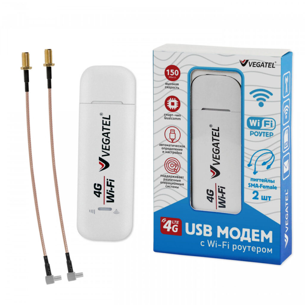 4G модем VEGATEL M24 Wi-Fi роутер c пигтейлами SMA, белый - купить в ...